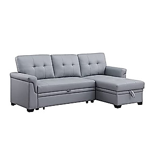 Eafurn L Shaped Convertible Sleeper Sofa with Reversible Chaise,3 in 1 Pull Out Couch Bed with Storage,Upholstered Fabric Sectional Corner Sofa & Couches Sofabed, Gray Leather