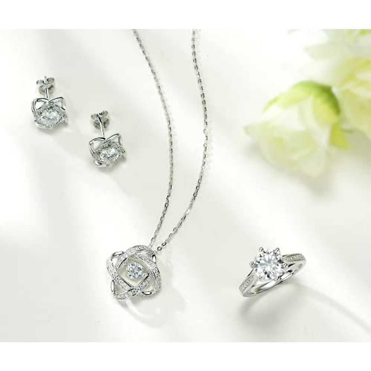 boya Moissanite Diamond Necklaces for Women -18k White Gold Platinum Sterling Silver Necklace, D Color VVS1 Round Pendant Jewelry, Mother's Day Jewelry Gifts for Women Mom/Wife/Sister