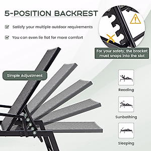 Tangkula Outdoor Rattan Chaise Lounge, Woven PE Wicker Reclining Chair with Armrests & 5-Position Backrest, Heavy-Duty Metal Frame, Patio Recliner Lounge for Porch, Backyard (1, Brown)
