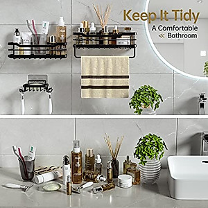 TOPCHASE Shower Caddy, Shower Organizer Adhesive, Shower Shelves 3 Pack No Drilling, Rustproof Shower Rack With Soap Holder, Black Shower Storage Basket for Inside Shower Bathroom Organization