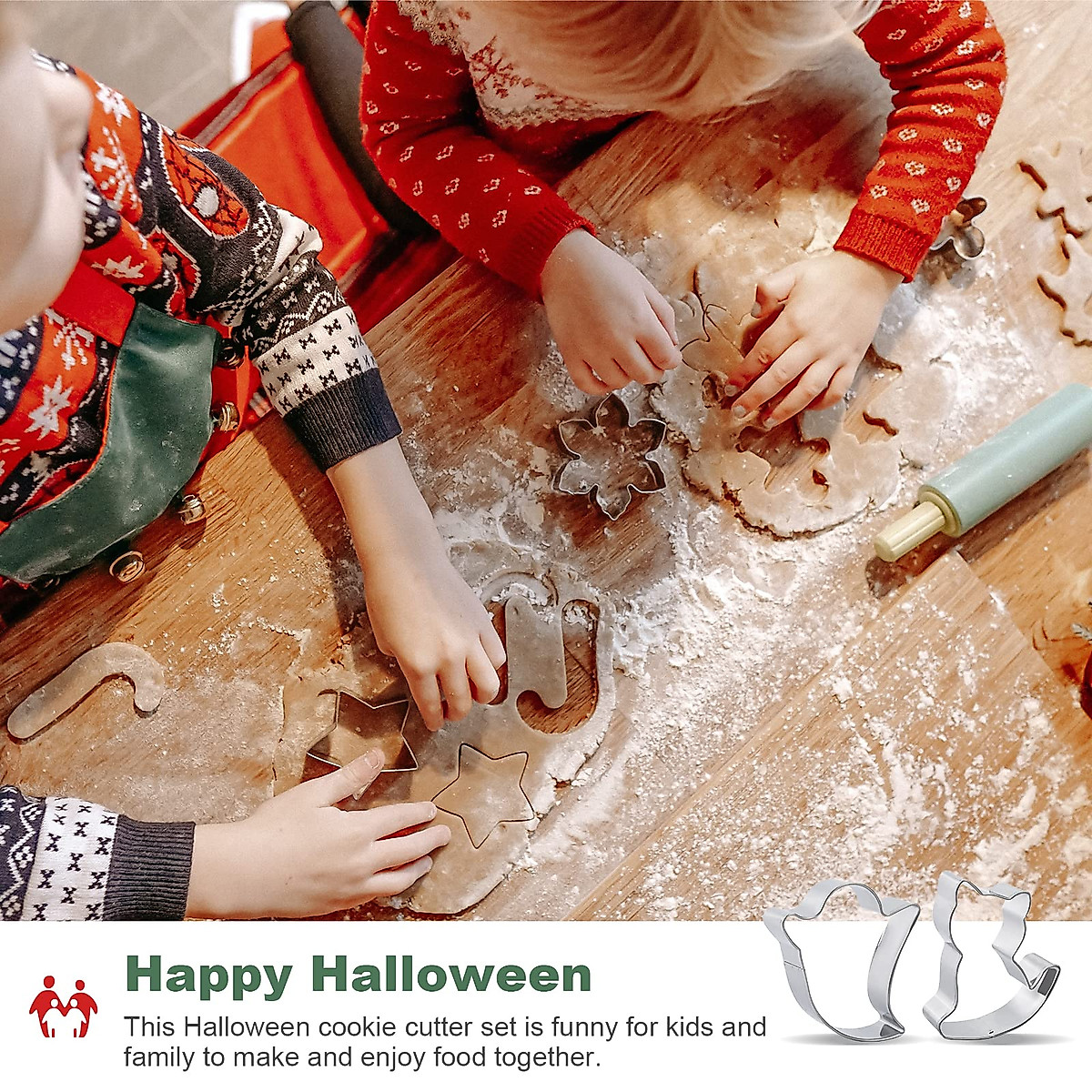 7PCS Large Halloween Cookie Cutters Set, Stainless Steel Metal Halloween Cookie Cutters Shapes - Witch's Hat, Pumpkin, Ghost, Bat Spidder and Cats (Halloween Cookie Cutter)