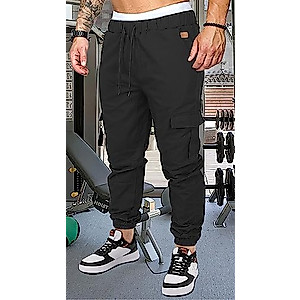 OUTSON Mens Fashion Joggers Sports Pants Casual Cotton Cargo Pants Gym Sweatpants Trousers Mens Long Pant Black