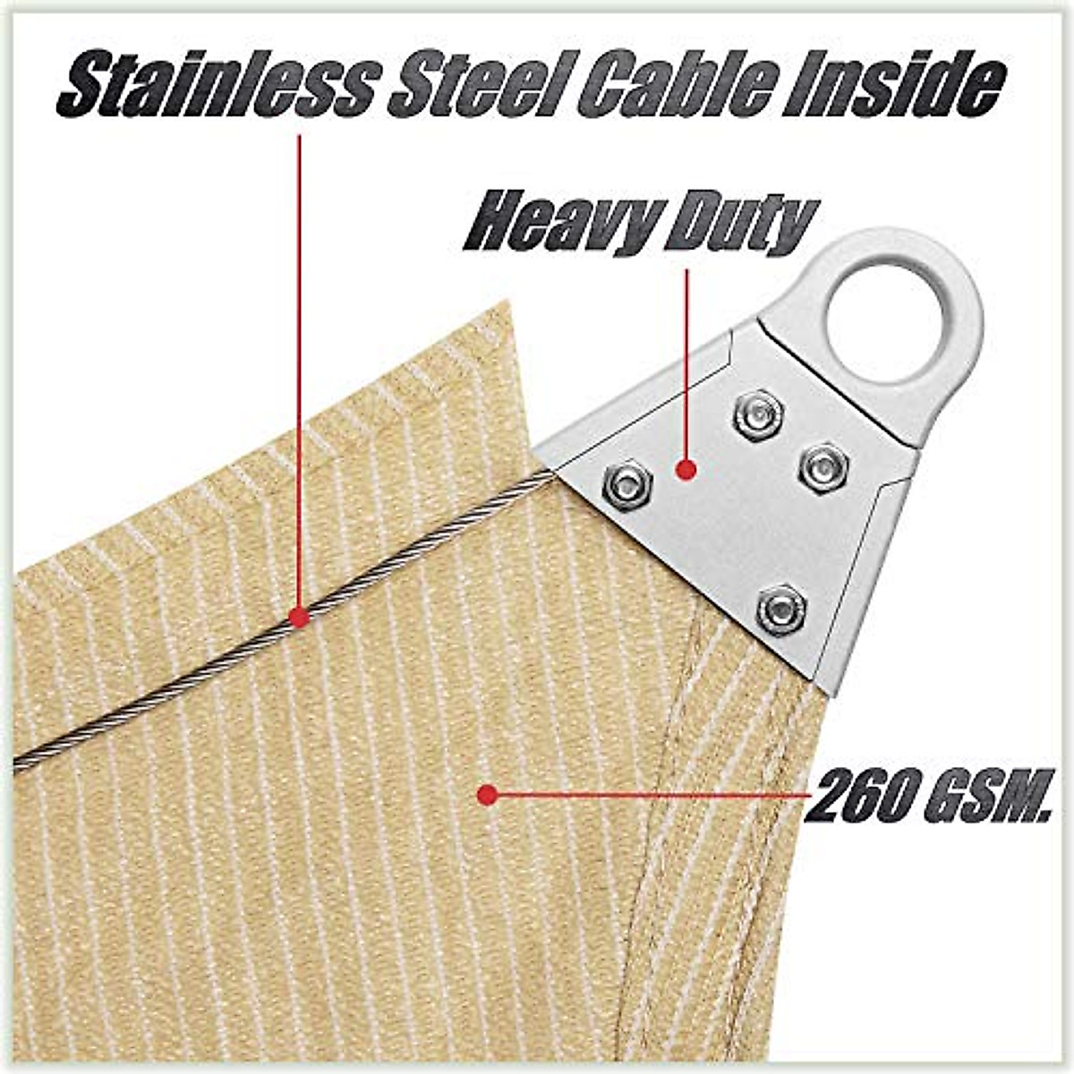 ColourTree 16' x 16' x 16' Beige Triangle Sun Shade Sail Canopy Structure, Super Durable Heavy Duty, Reinforced Corners, Edges & 260 GSM Permeable Fabric - 3 Years Warranty