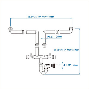 Talea Double Kitchen Sinks Drain Pipe Kit Drain Pipe Rear Hard Tube