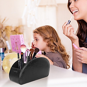 SITHON Remote Control Holder with 5 Compartments - PU Leather Remote Caddy Desktop Organizer Store TV, DVD, Blu-Ray, Media Player, Heater Controllers, Black