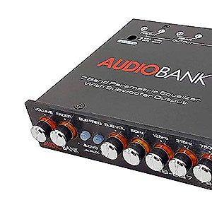 Audiobank EQ7 1/2 Din 7 Band Car Audio Equalizer EQ w/Front, Rear/Frequency Adjustable /3 RCA Input for Portable Devices + Subwoofer Output Built-in 43-120Hz, 60-200Hz