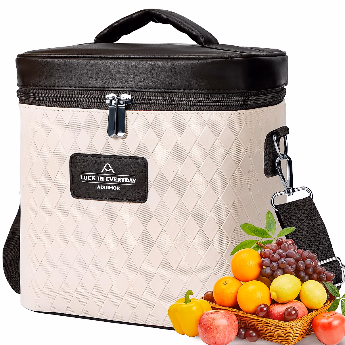 ADDIMOR Lunch Bag for Women Men - Cute Leather Luxurious Lunch Tote Bags Reusable Insulated Lunch Box Large Capacity Reusable Insulated Cooler for Work Picnic or Travel