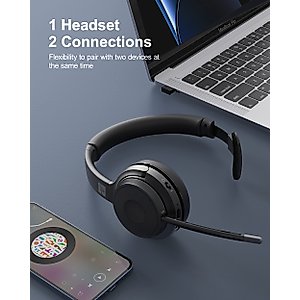 TZS Trucker Bluetooth Headset, Wireless Headset with ENC Noise Cancelling & Mute Button Microphone, V5.0 Handfree Bluetooth Headphone for Driving/Business/Office Compatible with iPhone and Android