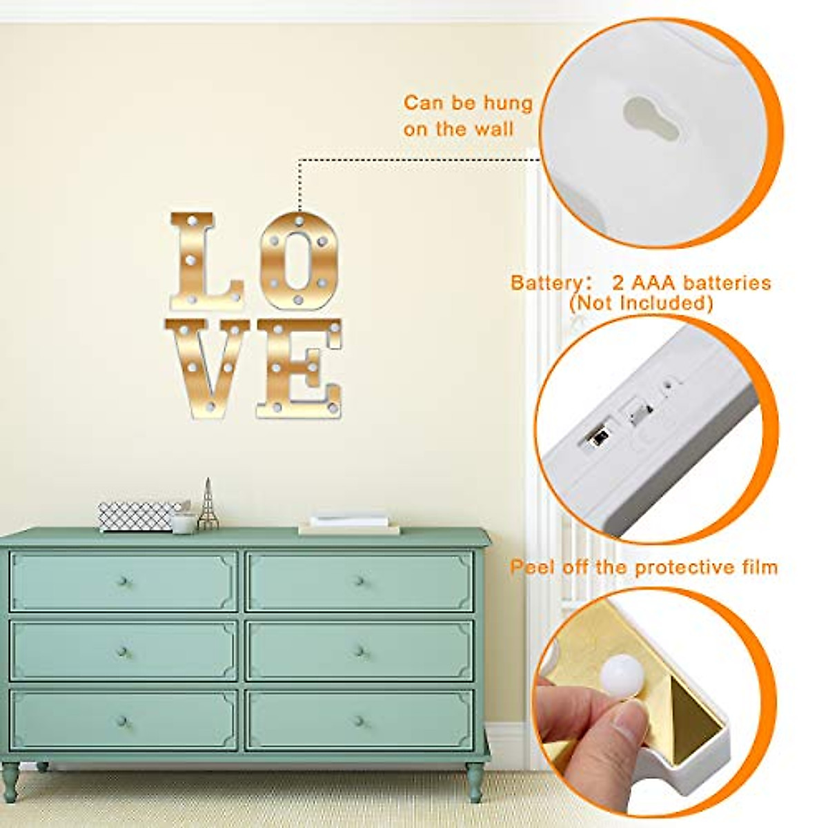 Coitak LOVE Marquee Letter Lights Sign LED Decor Lights Night Light Wedding Birthday Party Home Bar Decoration