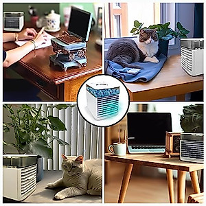 Portable Air Conditioner w/500ml Water Tank, Evaporative Air Cooler w/3-Speed Fan, USB Powered Low Energy Space Cooler, Personal Mini AC w/LED Lights, Table Air Conditioner & Humidifier, by G-WILL