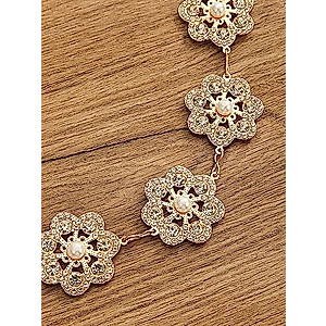 Verdusa Women's Rhinestone Pearls Metal Waist Belts Body Chain Belt Gold 70/80