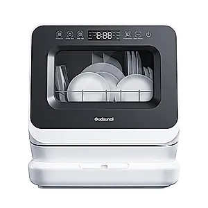 Gudsunal Portable Countertop Dishwasher, 7L Detachable Water Tank, 6 Programs,No Hookup Needed, 192℉ HI-Temp Hygiene, Hybrid Drying & Preserve Fuction, Mini/Small Dishwasher for RV & Apartment,Black