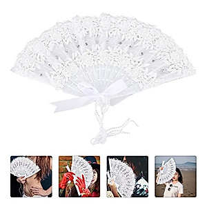 FOMIYES Lace Peal Fan Folding Hand Fans Wedding Bride Fan Dance Fan Decorative for Performance Wedding Dancing Church Party