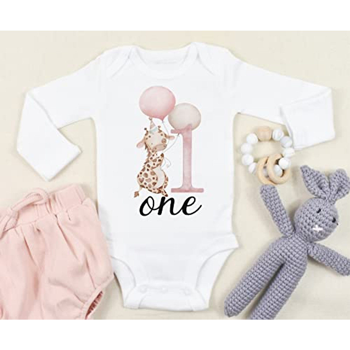 Giraffe Birthday Shirt, Safari First Birthday Outfit for Girl, One Birthday Shirt Baby Girl (12M Short Sleeve White T-Shirt)
