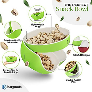 Pistachio Bowl, Snack Serving Dish, Double Peanut Bowl with Nut Seeds Shell Candy Storage, Green