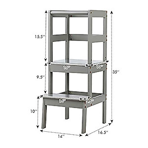 Costzon Kids Kitchen Step Stool with Safety Rail, Wood Standing Tower Learning Stool with Anti-Slip Strips for Children, Toddlers Kitchen Counter Helper Stool for Bathroom