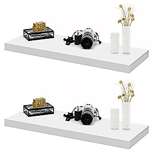 RANK Floating Shelves 2 Pack Modern Display Wall Shelf for Bedroom, Bathroom, Living Room and Kitchen, Deeper Than Others (White, 35.5" L x 11.5" D x2 T)