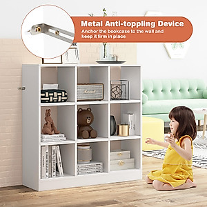 HONEY JOY Kids Toy Storage Organizer, 9-Section Storage Daycare Shelf for Preschool, Children 3-Tier Open Wooden Display Book Shelf Organizer for Classroom, Playroom & Nursery, Kindergarten(White)