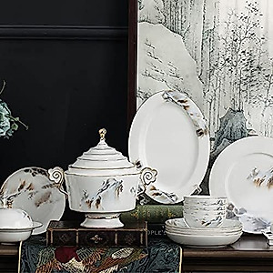 GagalU Dinner SetsDinnerware Set for Home or Special Restaurant, 99PCS Chinese Style Bone China Dinnerware Set Household Phnom Penh Ceramic Bowl Dishes Plate Service for 12