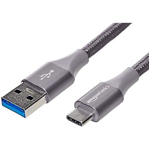 Amazon Basics USB-C to USB-A 3.1 Gen 1 Fast Charger Cable, Nylon Braided Cord, 5Gbps High-Speed for Apple iPhone 16/15, iPad, Samsung Galaxy, Tablets, Laptops, 6 Foot, Dark Gray