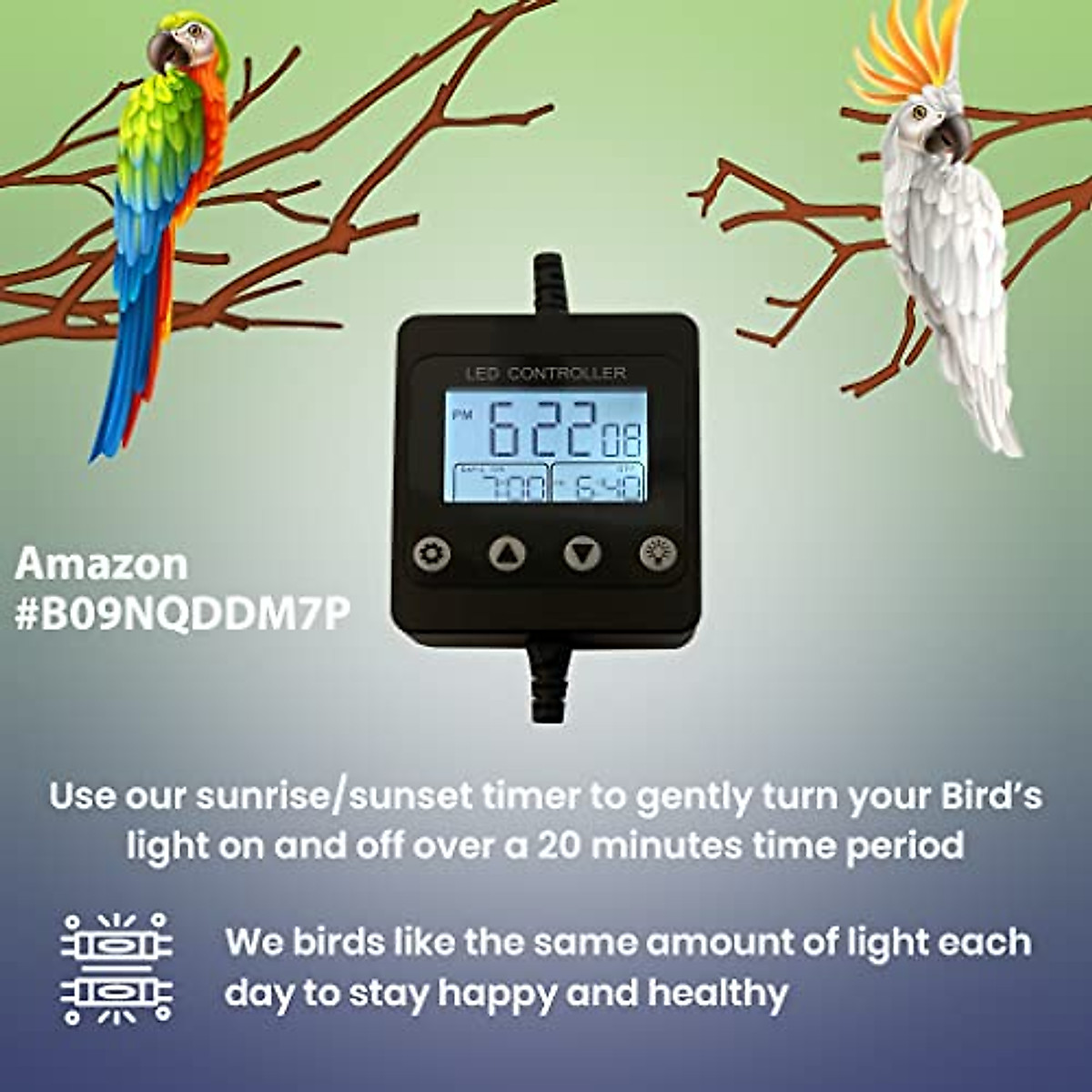M&M Cage Company - Bird Cage Light with Chew Guard - Full Spectrum LED Pet Light - Simulates Natural Environment - Safe for Destructive Chewers, Parrots etc. - No Bulbs to Change (18" Long)