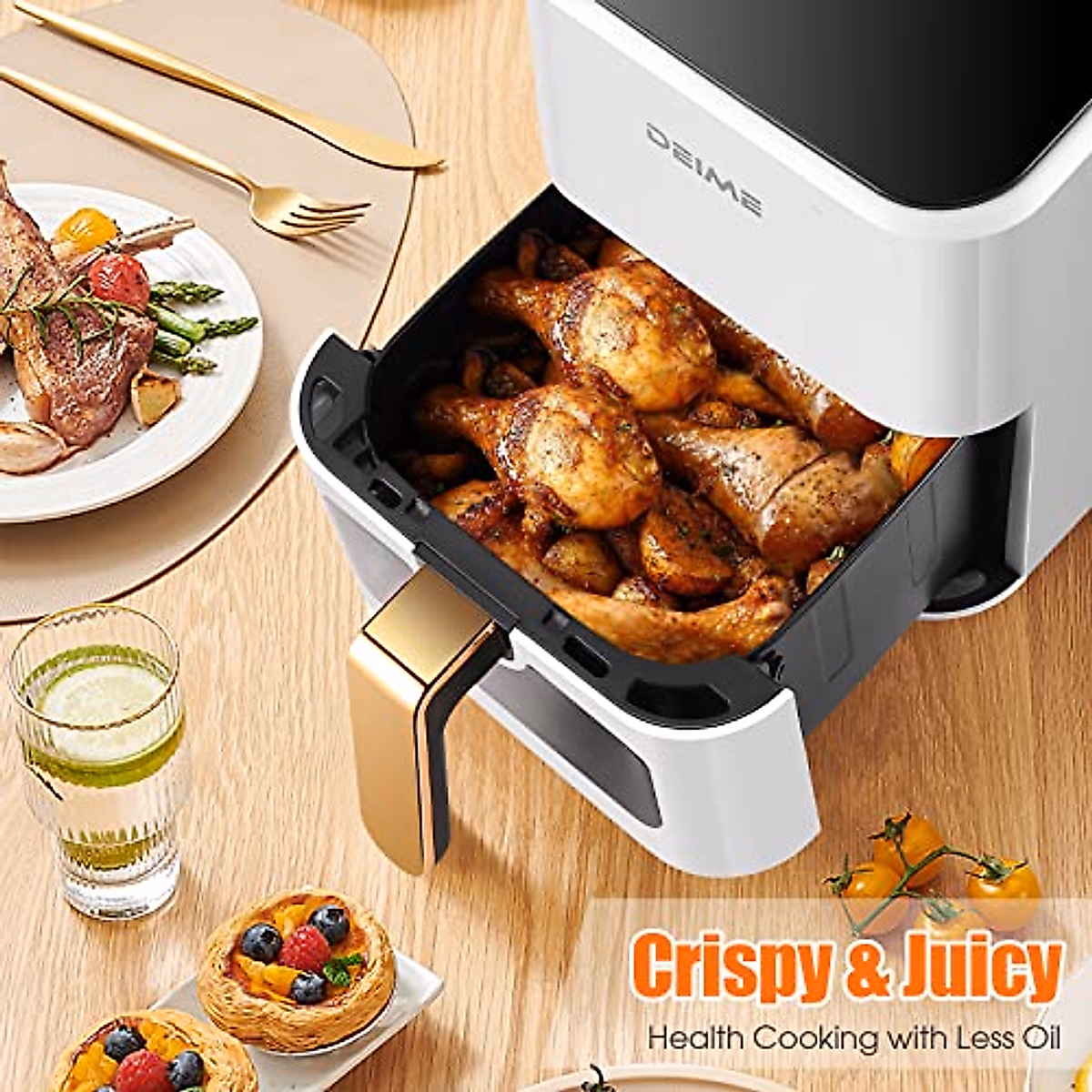 Air Fryer 4.2 QT Oilless Hot AirFryer 1200W Healthy Cooker Small Oven with 7 Presets, Digital LCD Touch Screen, Visual Cooking Window, Non-Stick Basket, Included Recipe (White)