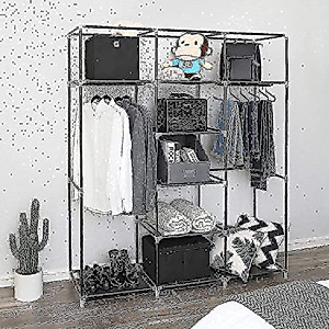 SONGMICS Portable Clothes Closet Bundle with 10-Tier Shoe Rack, Non-Woven Fabric Wardrobes with Dustproof Cover, Closet Storage Organizers, Gray, URYG12GY and URXJ36G