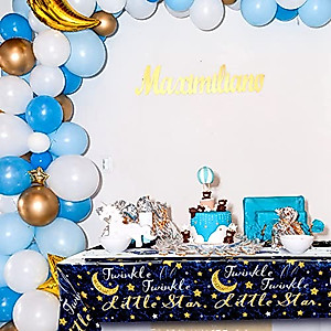Juexica Twinkle Twinkle Little Star Decoration Tablecover for Baby Shower Boy Gender Reveal Party Supplies(2 Pack), Gold, Blue, White