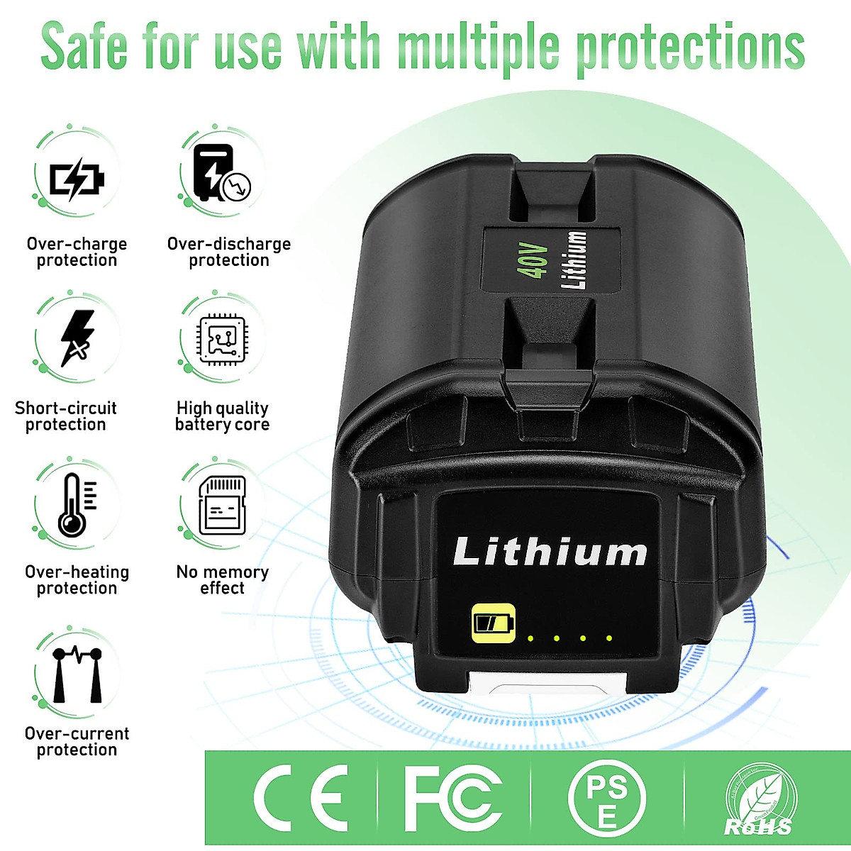 HUSUE 40V 6.0Ah Replacement Battery for Ryobi 40V Battery, Li-ion Battery Compatible with Ryobi 40V OP4015 OP40201 OP40261 OP40301 OP40401 OP40601 OP4026 OP4060 OP4026A Cordless Power Tools Battery