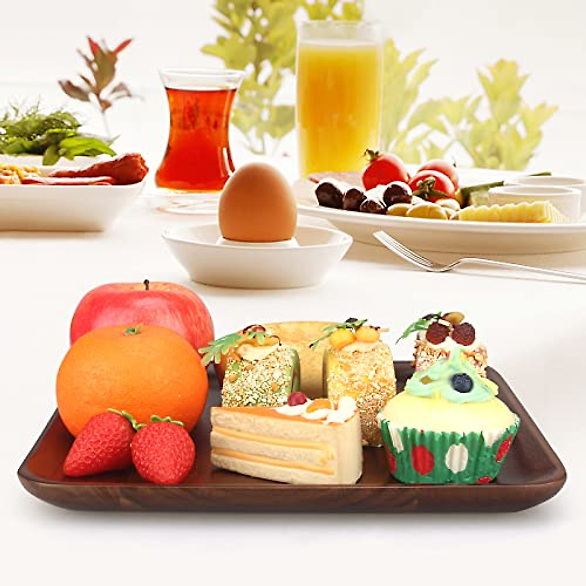 10 Inch Best Square Acacia Wood Dinner Plates Set of 2 Decorative Wooden Serving Platter for Food Fruit Tray Appetizer Dessert Salad Plates Charger Plates Charcuterie Boards