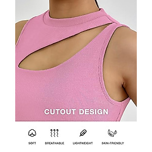 BTFBM Women 2 Piece Outfits 2024 Spring Summer Tracksuits Mock Neck Sleeveless Cutout Crop Top Wide Leg Pants Sweatsuits(Solid Pink, X-Large)