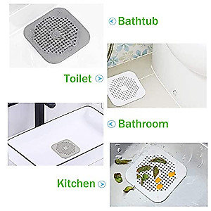 Hair Catcher,Square Drain Cover Silicone Drain Tub Stopper,for Bathtubs & Showers,Filter Shower Drain Protection Flat Strainer Stopper with Suction Cups for Kitchen Sinks (1 Grey + 1 White)
