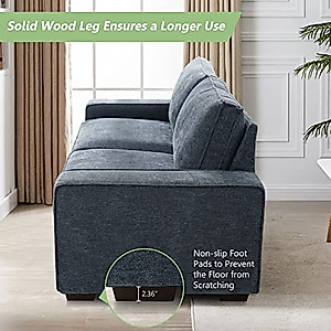 LEISLAND 88.58" Modern Sofas Couches for Living Room, Chenille Deep Seat Sofas & couches with Square Armrest, Removable Low-Back Sofa Cushion and Detachable Sofa Cover/Easy to Install(Blue)