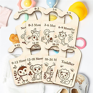CRASPIRE Baby Nursery Closet Dividers Set of 10 Wooden Double-Sided Baby Clothes Size Hanger Organizer Moon Theme Nursery Decor from Newborn to 24 Months Home Wardrobe