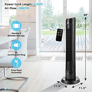 Tangkula 40 Inch Tower Fan with Remote, Oscillating Standing Fan with 3 Wind Modes, 4 Wind Speeds, Smart Control Panel, 15H Timer, Portable Quiet Floor Bladeless Fan for Living Room, Bedroom, Office