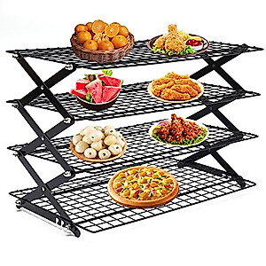 Cooling Rack, 4-Tier Upgraded Collapsible Cooling Rack Portable Foldable Camping Shelf Adjustable Stackable Roasting Cooking Drying Wire Cooling Rack for Cookies Cake Baking