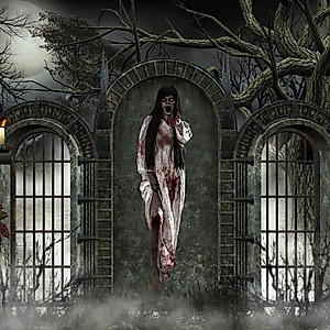 Naozinebi Halloween Wall Decorations Stickers Large Scary Female Ghost Bride Wall Decals Haunted House Decoration Halloween Clings for Halloween Home Window Door Indoor Decorations