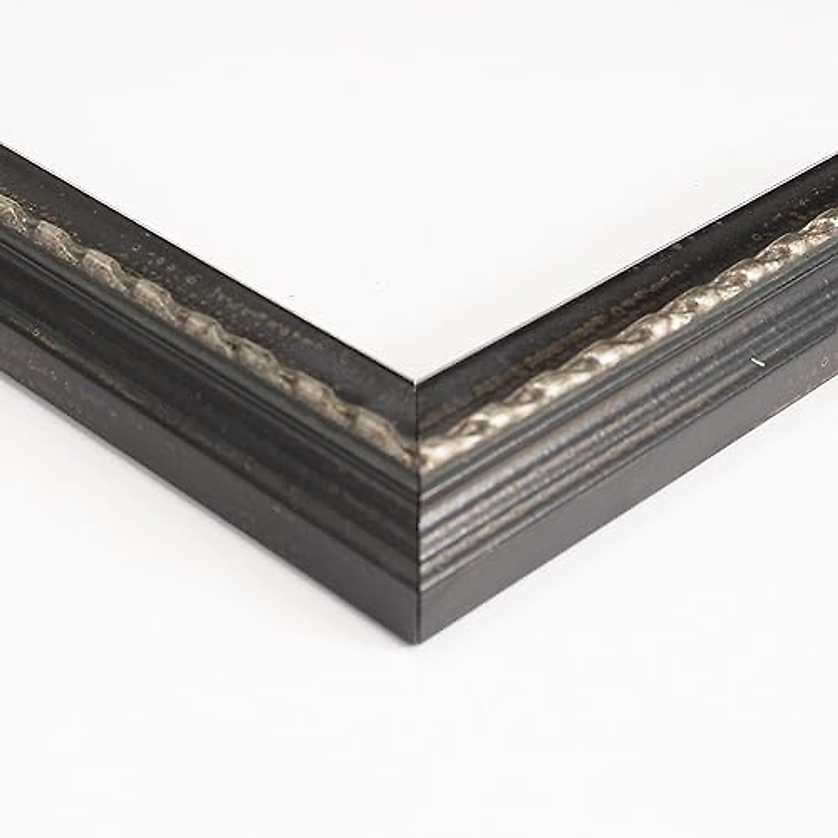 5x14 Frame Black & Silver Solid Wood Picture Frame Width 1.375 Inches | Interior Frame Depth 0.5 Inches | Aurora 2 Traditional Photo Frame Complete with UV Acrylic, Foam Board Backing & Hanging