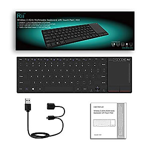 Rii K22 Ultra Slim 2.4 Gigahertz Mini Wireless Multimedia Keyboard with Touchpad for PC and Laptop