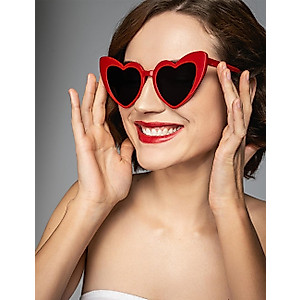 LOHO MAGICA Women Fashion Heart Sunglasses 12 Pack Heart Shaped Sunglasses for Women Vintage Love Cat Eye Retro Glasses（Red）
