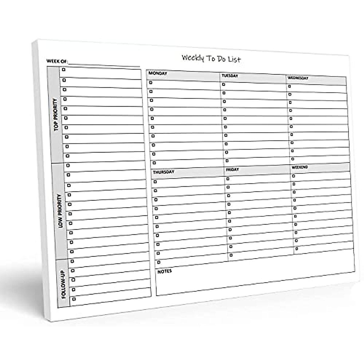 Weekly TO DO List Notepad, 50 Page Task Planner Pad w/ Daily Checklist, Priority ToDo Checkbox & Note Sections. Desk Notebook Pad to Organize Office. 11 X 8.5, A4 Sheets. Made in the USA.
