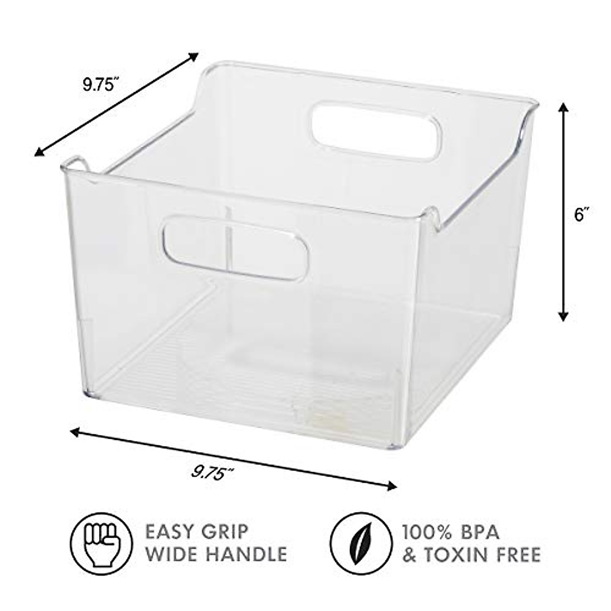 OGGI Storage Bin With Handles - Deep (9.75" x 9" x 6") - Ideal for Kitchen Organization, Pantry Storage, Fridge Organizing, Clear