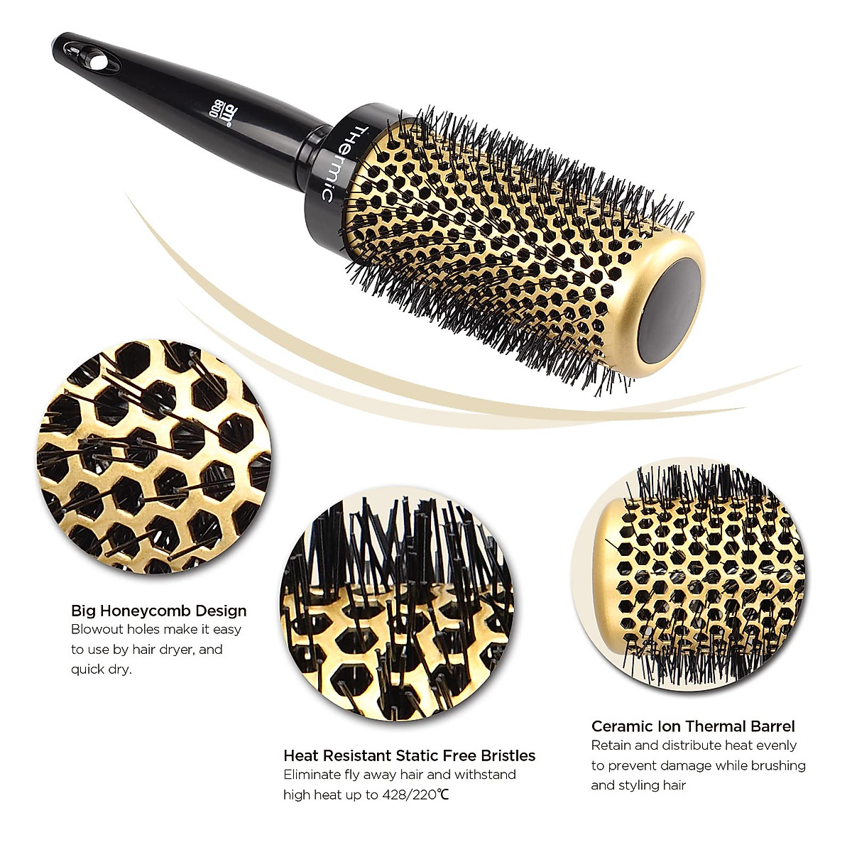 AM 8:00 Round Brush for Blow Out – Ceramic Ion Thermal Barrel & Antistatic Bristles, Salon Blowout Hair Styling for Wet or Dry Hair (Includes 4 Hair Clips)