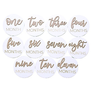 Wooden 3D Monthly Milestone Discs for Baby Photos (20 pcs Set), First Year Monthly Milestone Marker, Includes 1-5 Years, White Stained