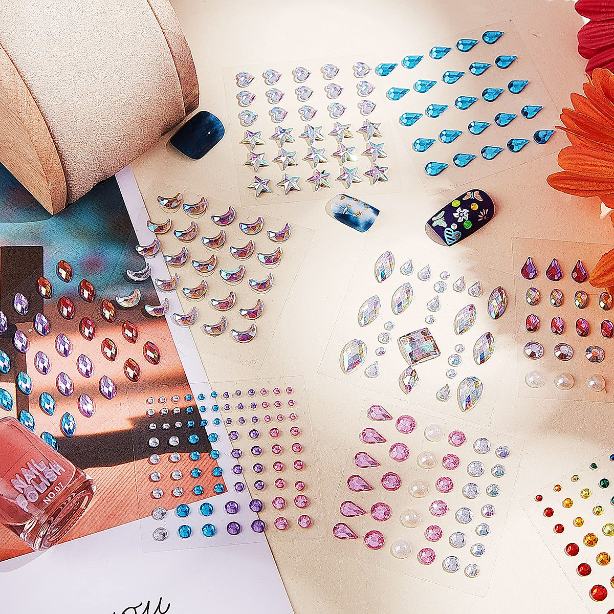 Hicarer 15 Sheets Eye Body Face Nail Gems Rhinestone Stickers Face Gem Festival Self Adhesive Rhinestones Stickers for Women Accessory DIY Makeup Nail Decorations (Chic Style)