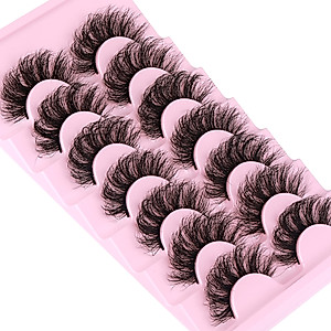 False Eyelashes Fluffy Lashes Mink Wispy Thick Volume Eye Lashes Curly Strip Lashes Extensions Natural Dramatic 20MM Long 7 Pairs Fake Eyelashes Pack