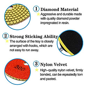 Tanzfrosch 12 Pack 4 inch Diamond Polishing Pads Set Wet/Dry Polishing Kit 10pcs 50#-3000# Grit Pads with 2pcs Hook and Loop Backer Pads for Granite Stone Concrete Marble Floor Grinder or Polisher