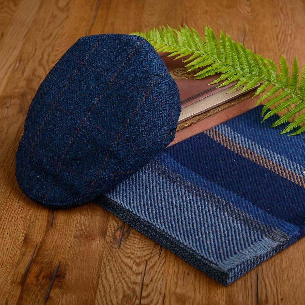 Mucros Weavers Irish Trinity Flat Cap, Irish Hat for Men, Newsboy Hat (Large, Col 34 Blue Herringbone)