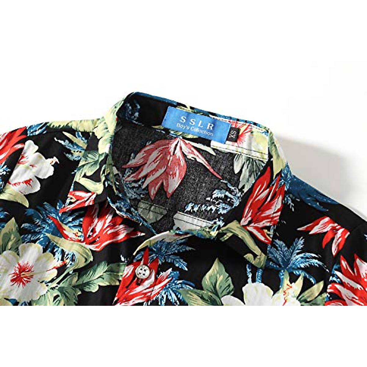 Big Boys Hawaiian Shirt, Kids Hawaiian Shirt, Boys Cotton Beach Shirt Tropical Short Sleeve Button Up Shirts (Medium, Black)