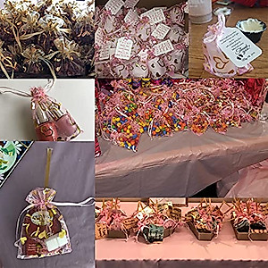 Honbay 50PCS 3.7x4.9 inch Sheer Pink Drawstring Heart Organza Favor Gift Bags Wedding Party Christmas Baby Shower Jewelry Pouches